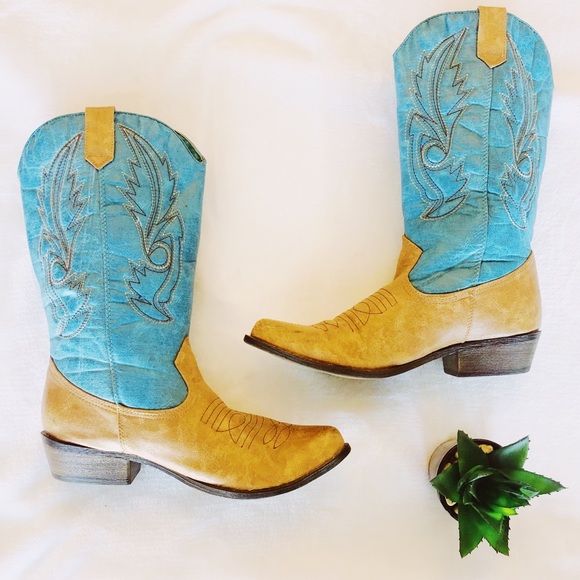 Coconuts by Matisse | Shoes | Coconuts Aqua And Tan Cowboy Boots | Poshmark